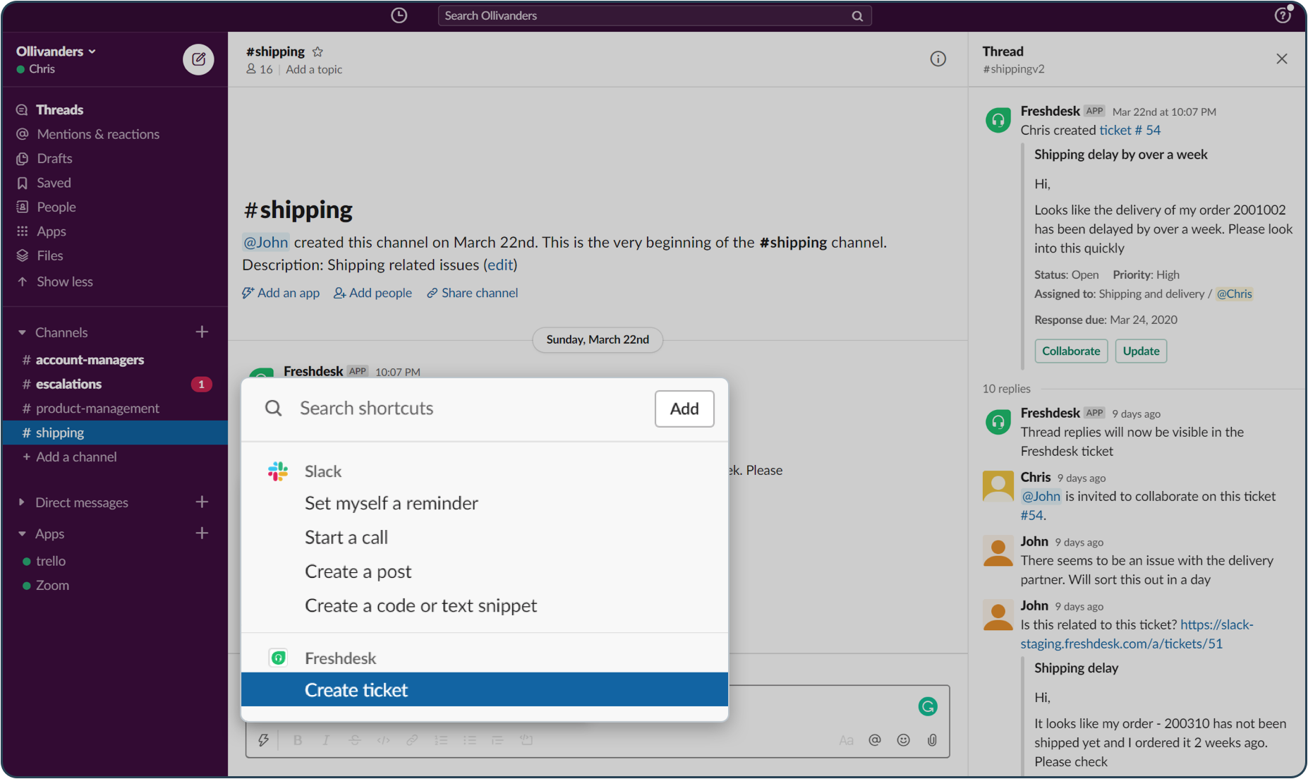 Slack integration para empresas | Freshdesk